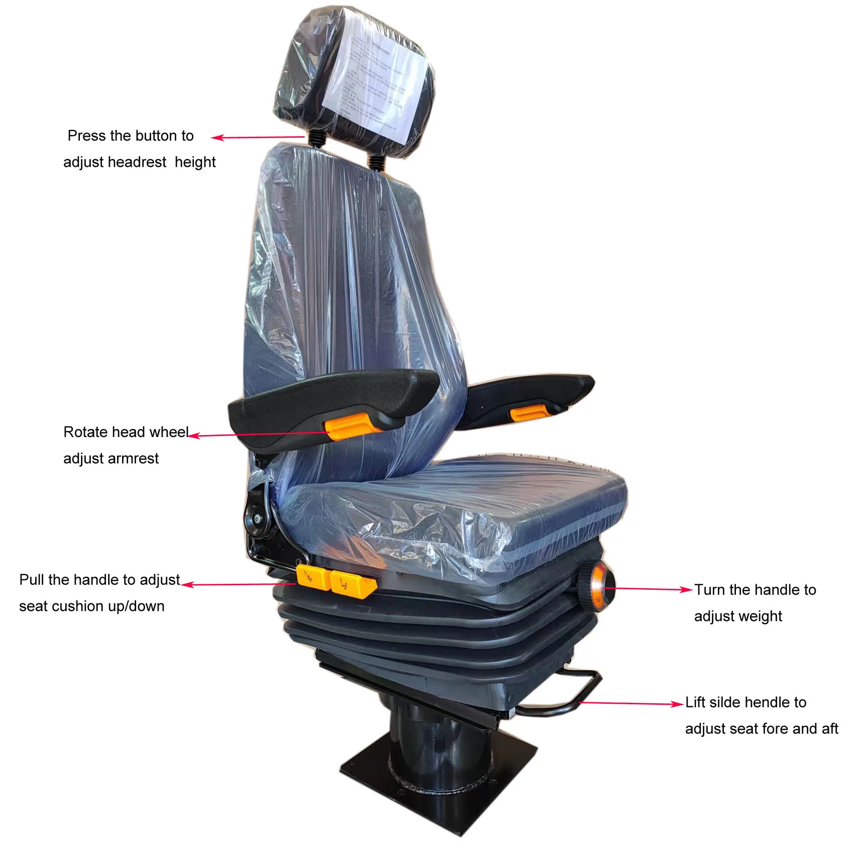 360 Rotation Mechanical Damper Backhoe Seat Made in China