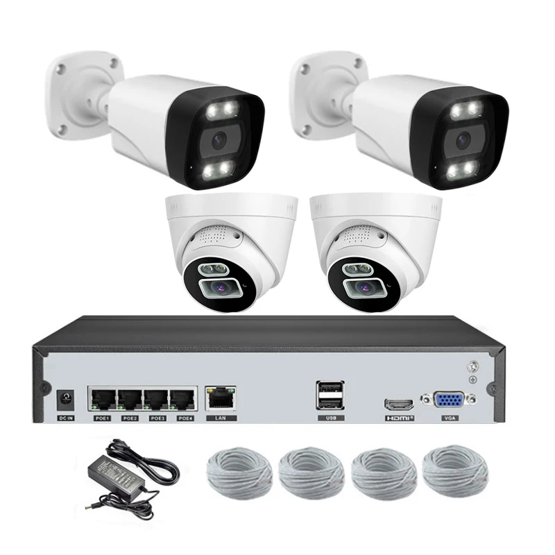 4CH 8MP 4K Full Color NVR Kit Night Color Vision with Audio IP POE ...