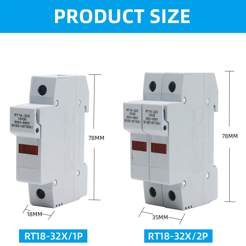 Rt18-32x Single Phase 10x38 Fuse Holder Fuse Base With Lamp 32a 1a2a - Buy 10*38 Fuse Holder ...