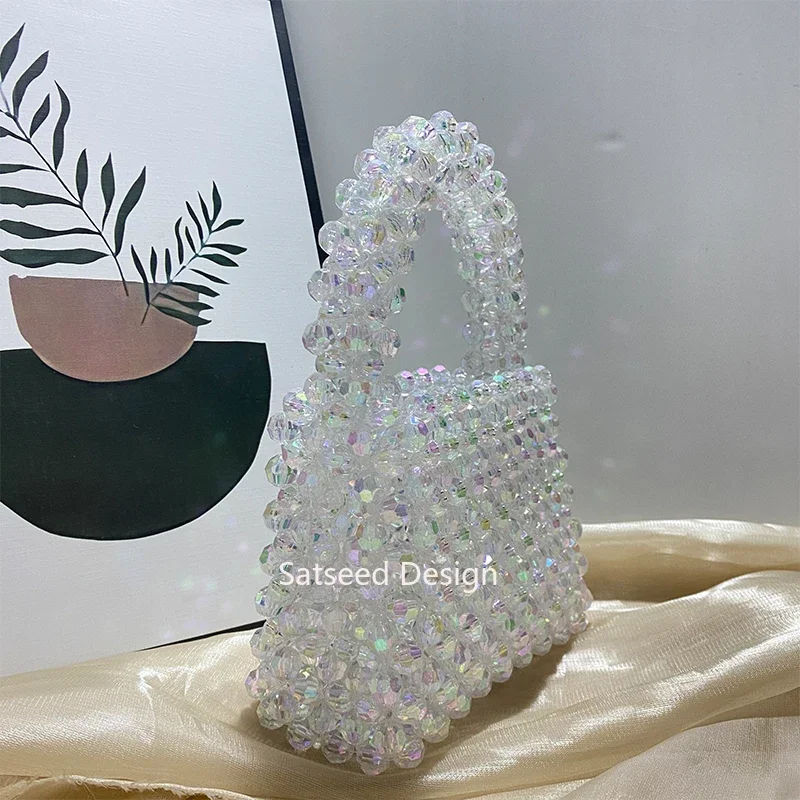 Handmade Bead Bag Hand-Woven Celebrity Handbags Solid Color Unique ...