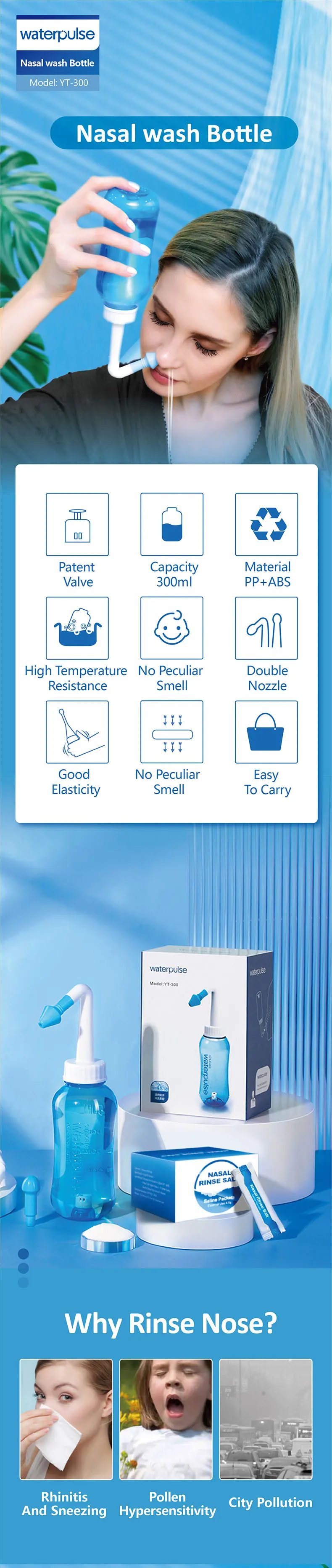 Waterpulse Sinucare Saline Nose Washing Irrigator for Adults & Kids ...