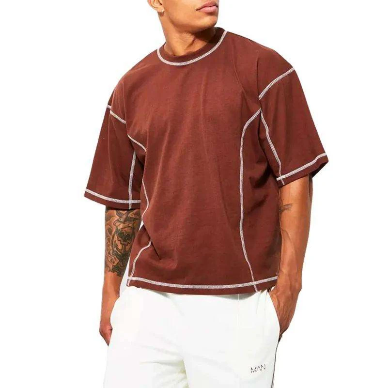Custom Contrast Single Stitching T Shirt - Oversized Fit