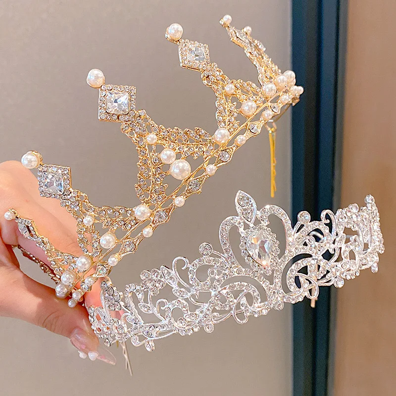 Luxury Princess Crown For A Woman Crystal Kids Tiaras Pearls Golden ...