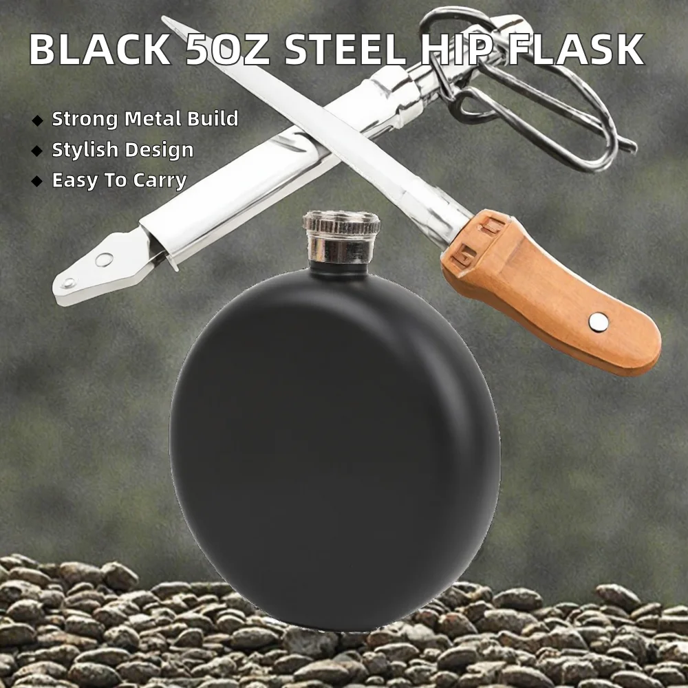 Modern 5OZ Round Black Stainless Steel Hip Flask - Matte Color ...