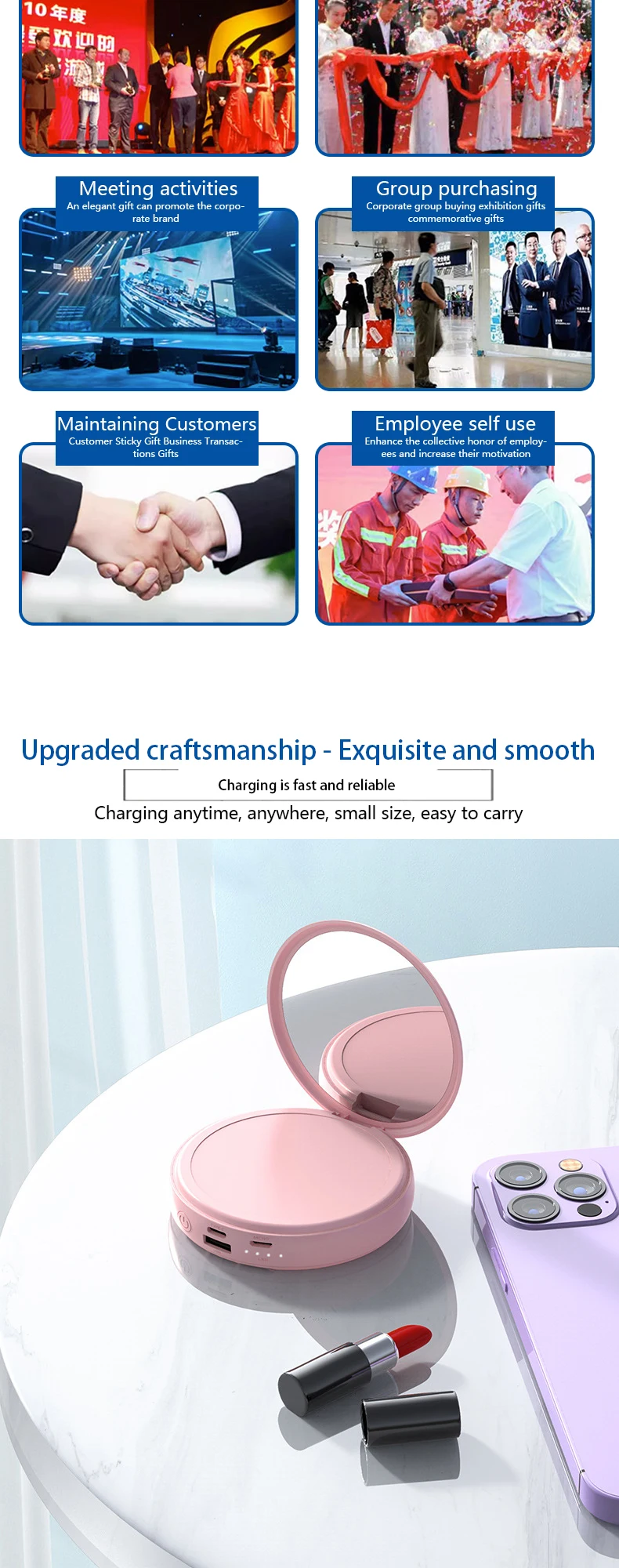 2024 Portable Lady Makeup Mirror Power Bank Mini 20000mah With Three ...