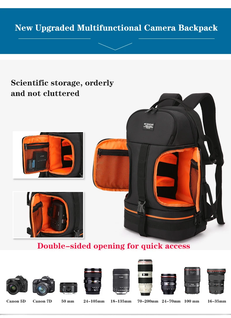 Camera Backpack Waterproof Shockproof Shoulders Tripod Case With ...