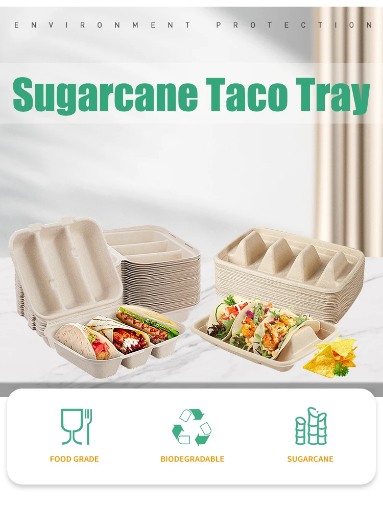 Custom Compostable Sugarcane Bagasse Taco Tray Holder