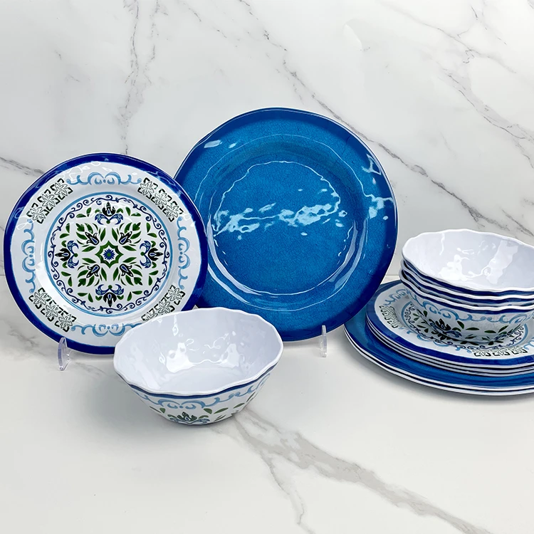 12pcs Melamine Unbreakable Dinnerware Set Luxury Plates and Bowls Set ...