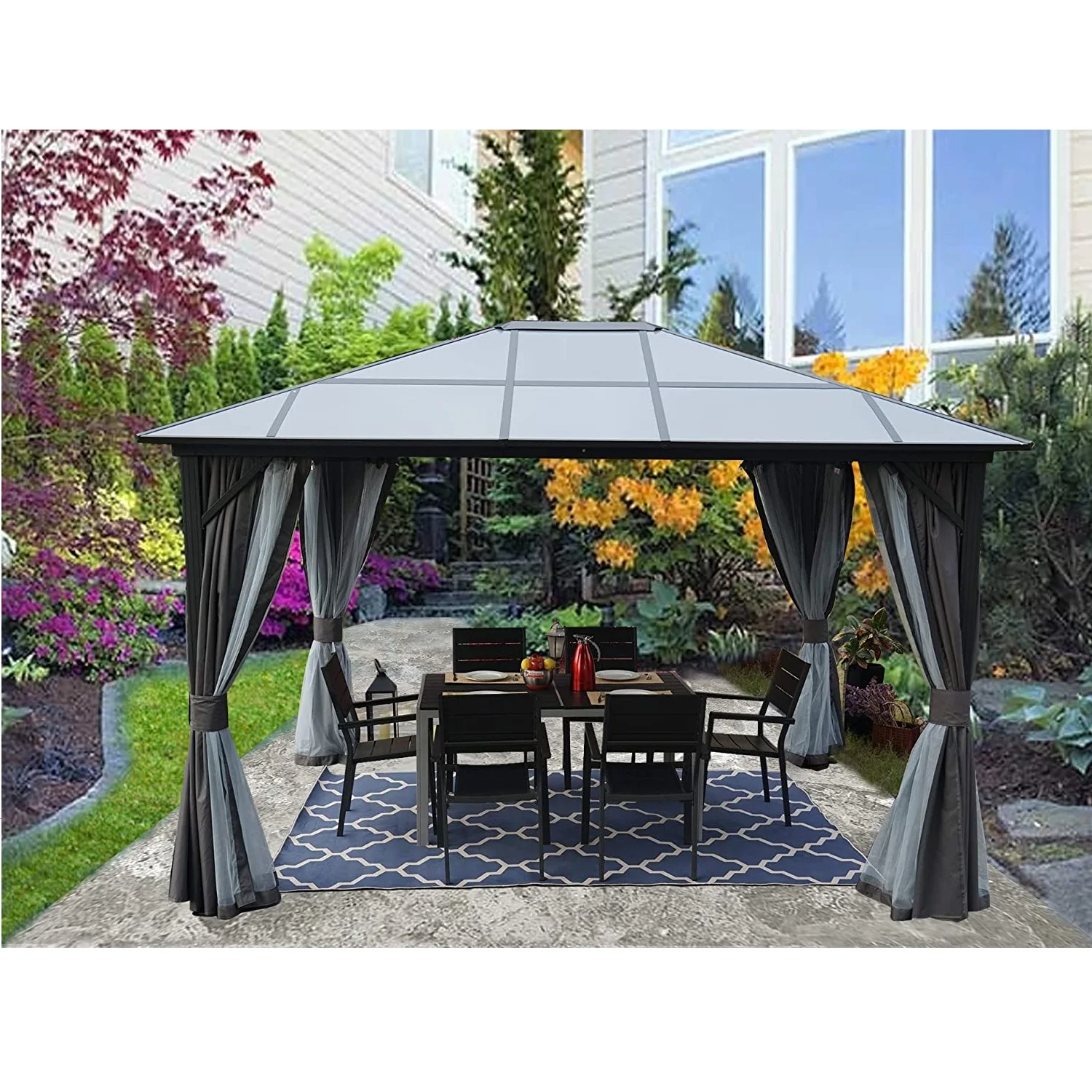 Outdoor Garden Aluminum Permanent Gazebo With A Mosquito Net And ...