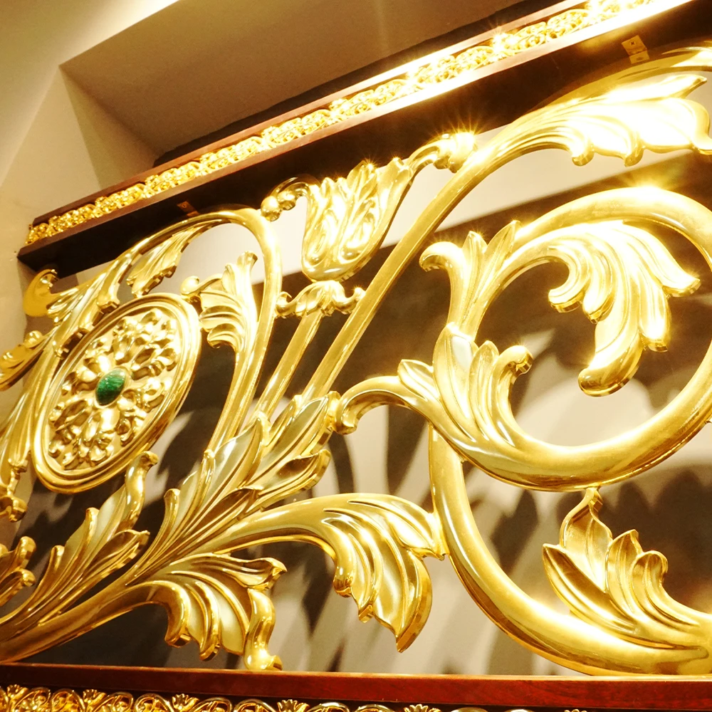 Metal Indoor Stairs Railing Design Solid Villa Dwelling Banister Gold ...