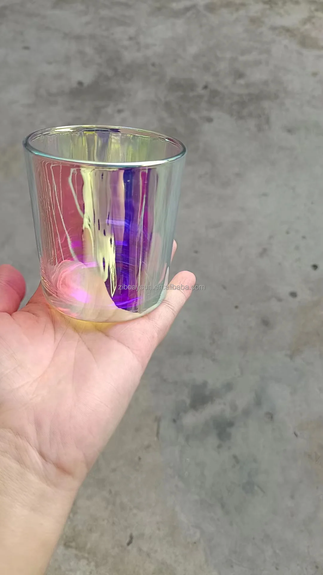 Luxury Rainbow Color Glass Candle Jars Flat Bottom Iridescent Candle ...