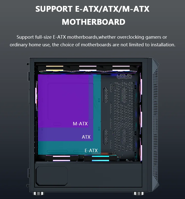 Wholesale Full Tower PC Casing Tempered Glass E-ATX Vertical Custom ...