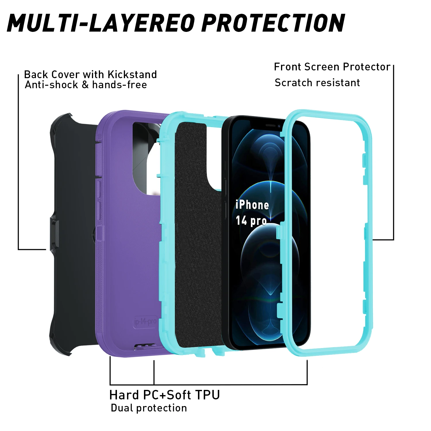Rugged Heavy Duty 3in1 Armor Phone Case Cover for iPhone 14 Series With ...