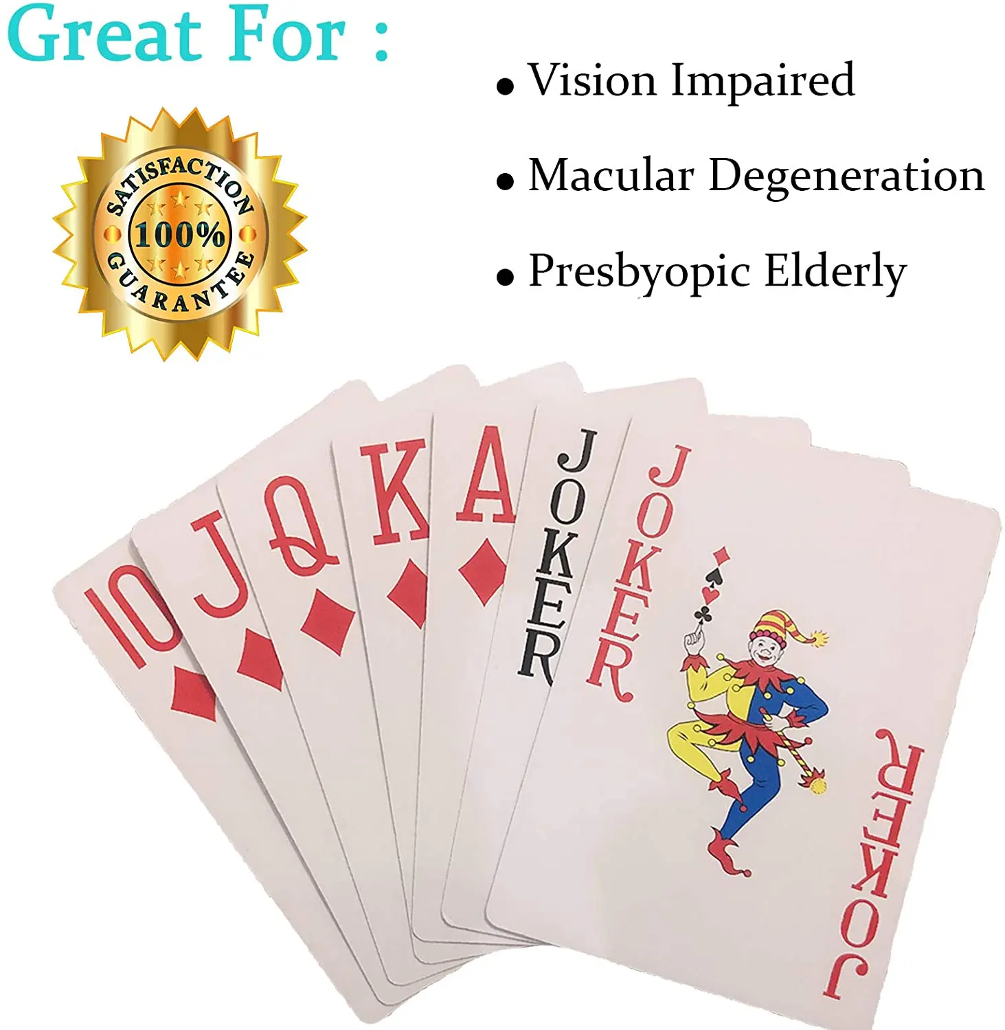 Large Print Playing Card/ Low Vision Poker / Jumbo Playing Cards 2 ...
