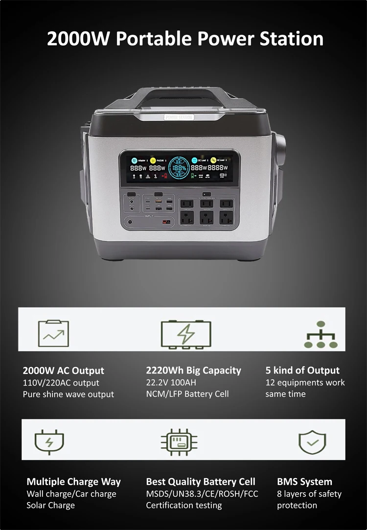 2000w Portable Power Station 110v 220v Lifepo4 Battery Solar Storage ...
