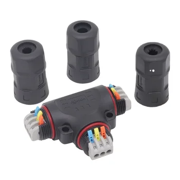 T Connector 3 Way Power Cable Industrial Electrical Wire Quick Locking ...