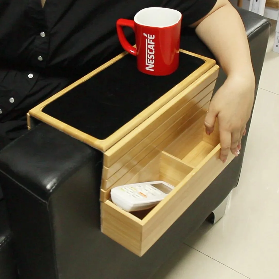 Rectangle Foldable Wooden Sofa Cup Holder Arm Clip Tray Side Bamboo ...
