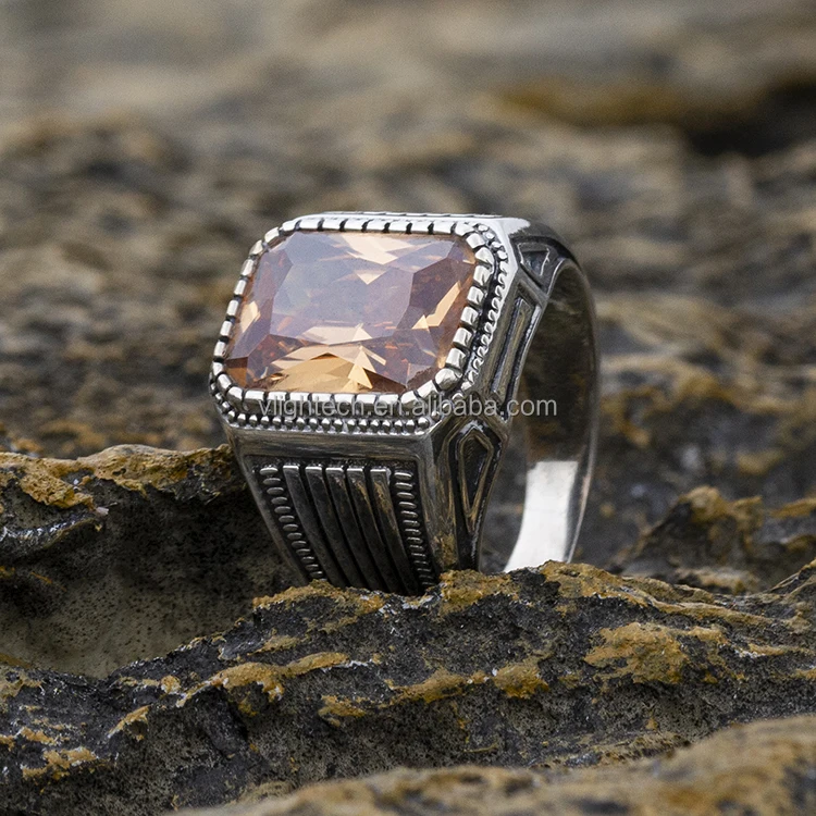 925 Sterling Silver Rings For Men With Big Stone Vintage Handmade ...
