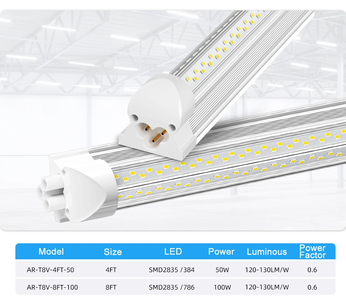 Indoor Lighting V-Shaped Aluminum 50w 100w Led Shop Lights