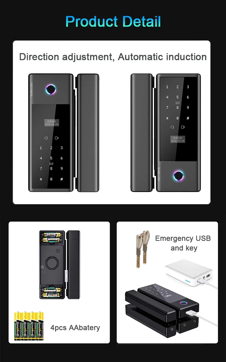 Glass Lock Electronic Keypad Keyless Digital TTlock Ble App Biometric ...