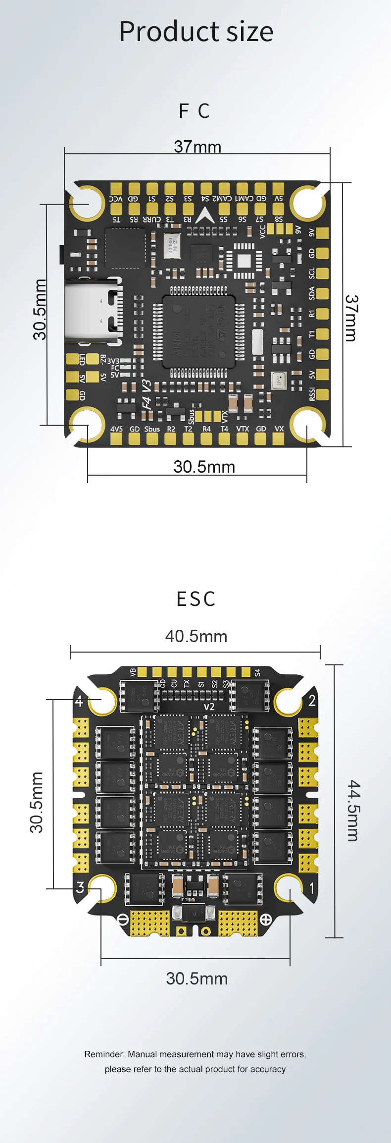 AOCODA-RC F465-V3 FPV Flight Controller Stack with AM32 BLHeli_32 65A 4 ...