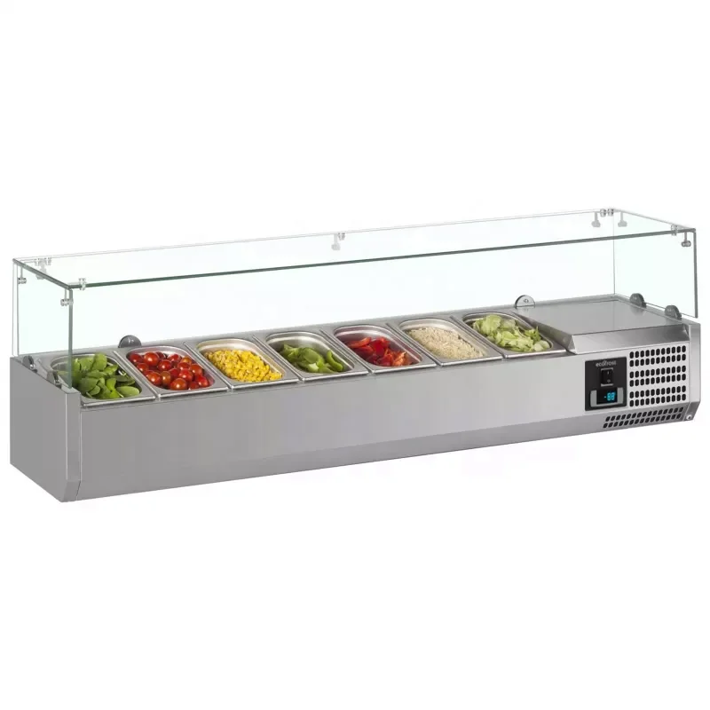 Stainless Steel Glass Pizza Topping Chiller Commercial Salad Bar For ...