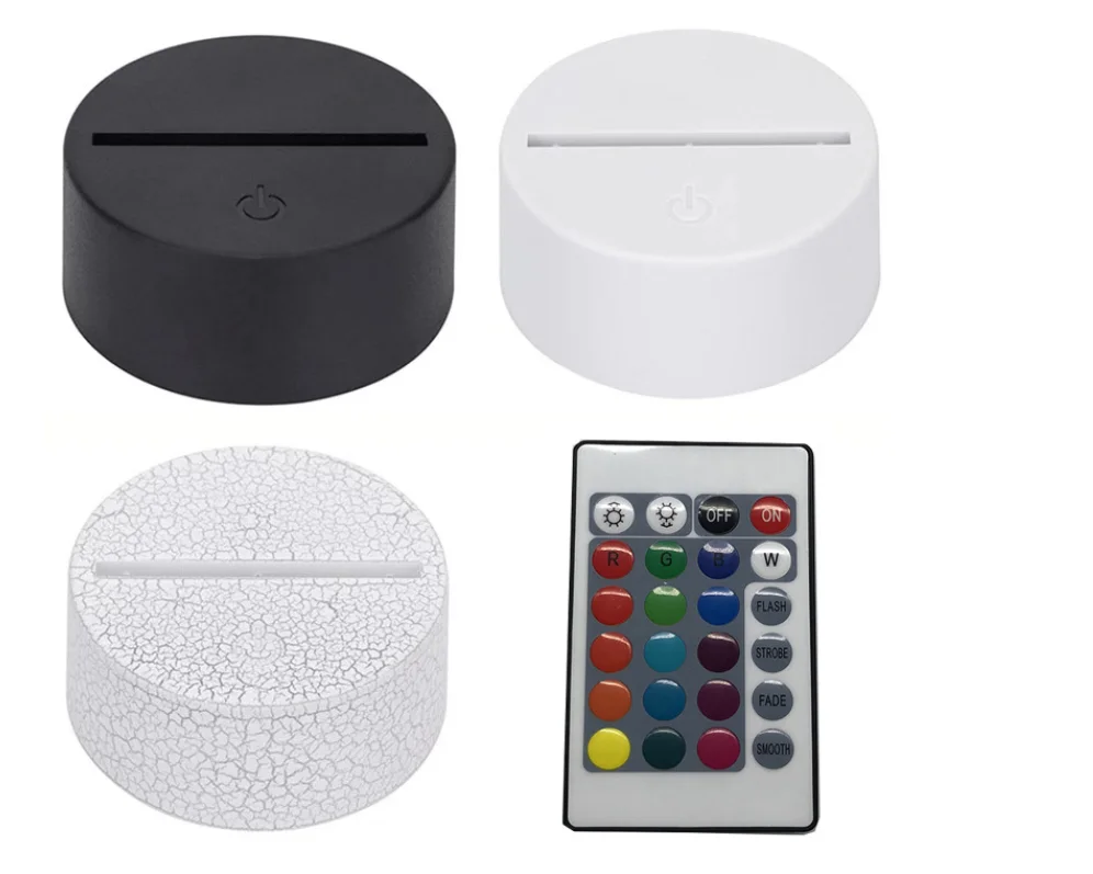 Remote Control Rgb Led Lamp Bases For 3d Led Night Light Acrylic Black ...