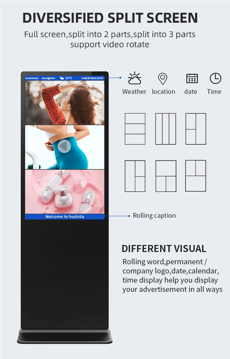 Hushida Indoor Led Screen Totem Vertical Monitors Touch Screen Display ...
