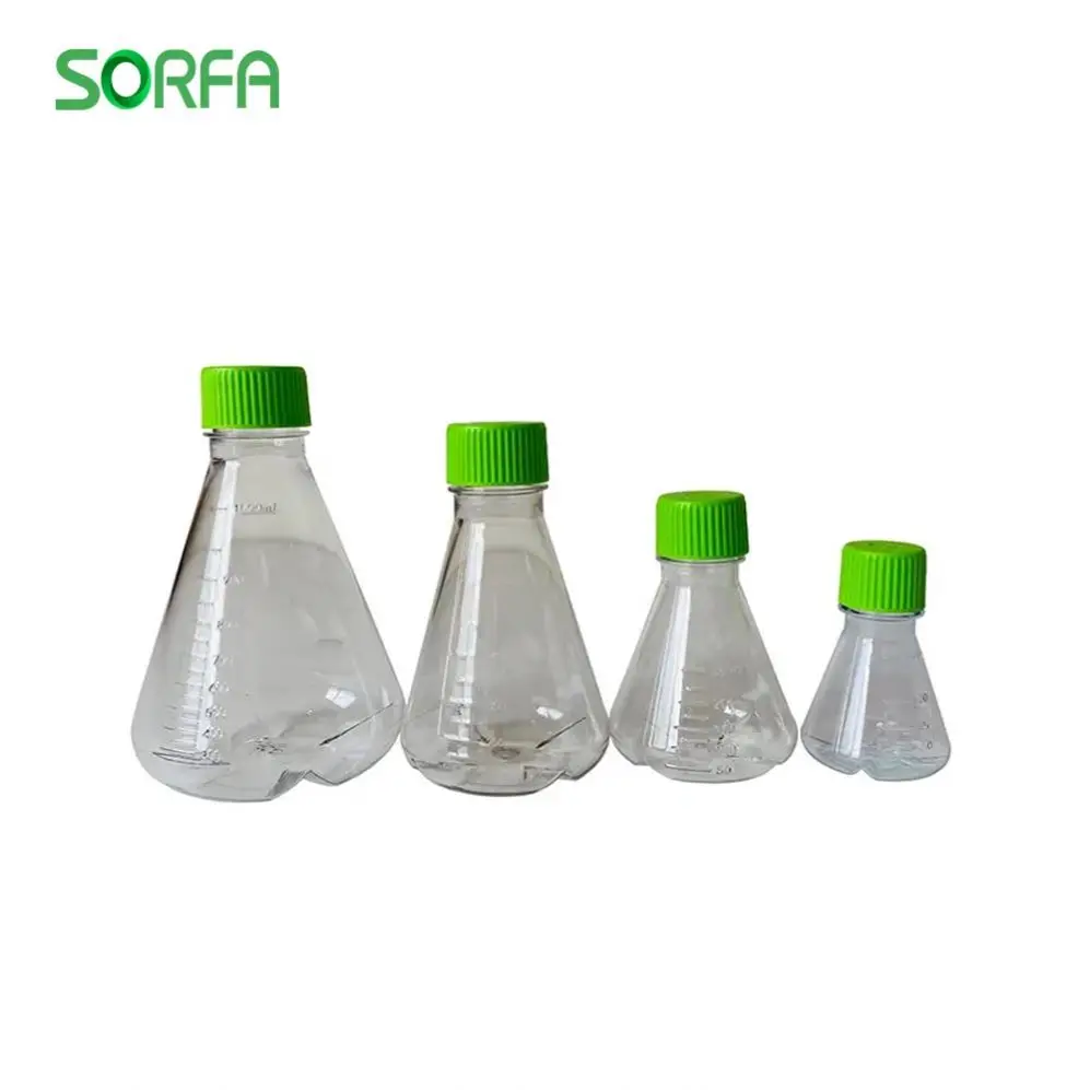 Plastic erlenmeyer triangular shaker bottles cell culture flasks ...