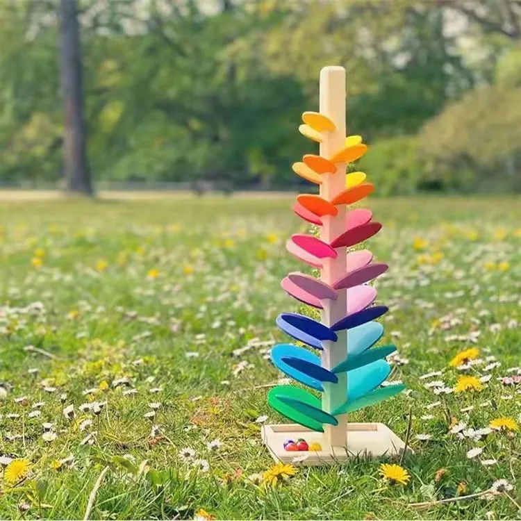 Children Wooden Rainbow Music Tree Marble Ball Rolling Tracking Rock ...
