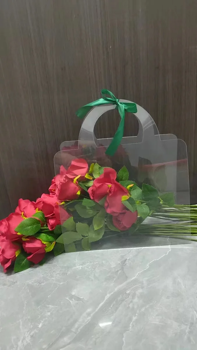 Transparent Gift Wedding Flower Packaging Tote Bag PVC