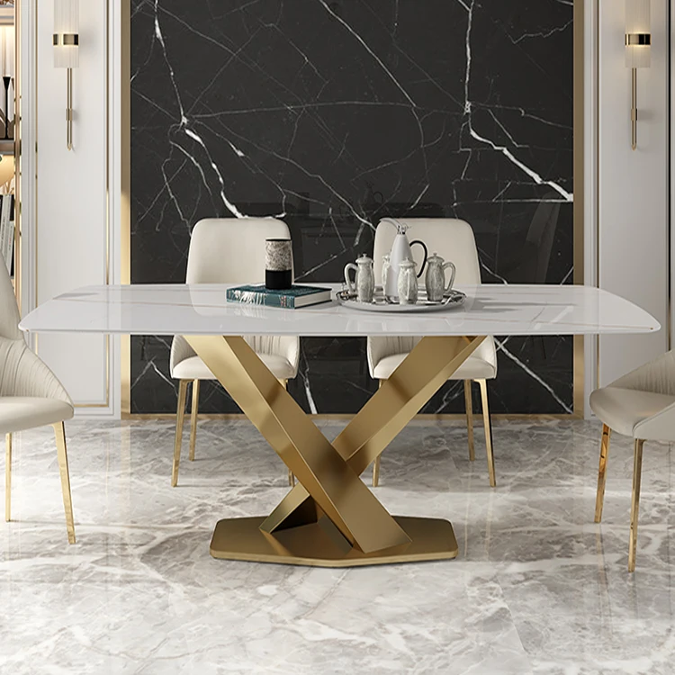 Stainless Steel Leg Dining Table with Chairs - Modern Luxury