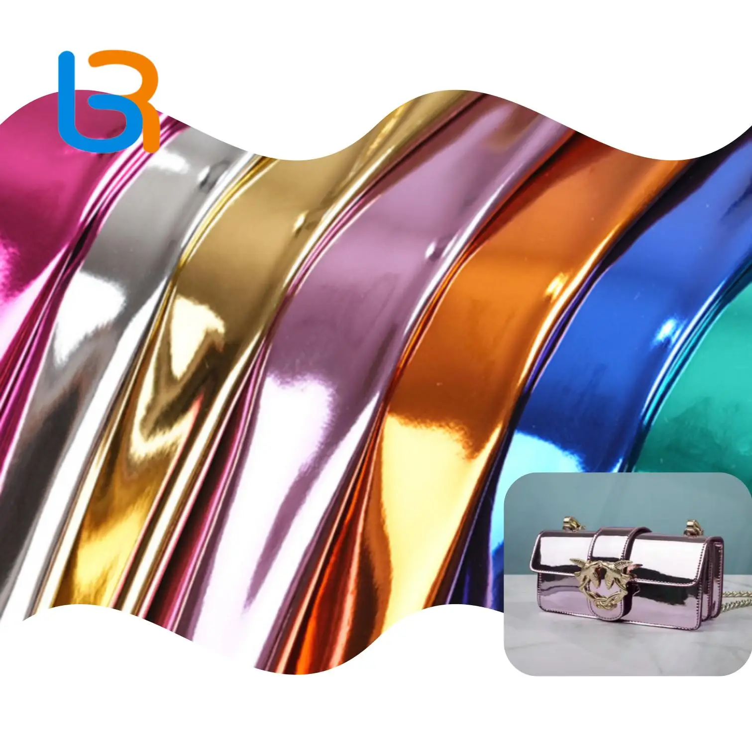 Mirror reflective leather golden PU metallic faux leather for bags and ...