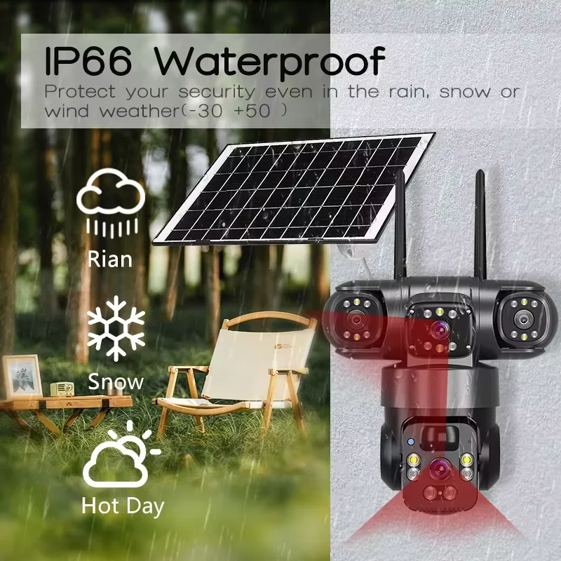 VTS28 V380 Pro Triples-Lens Outdoor 4G Solar Camera With Solar Panel ...
