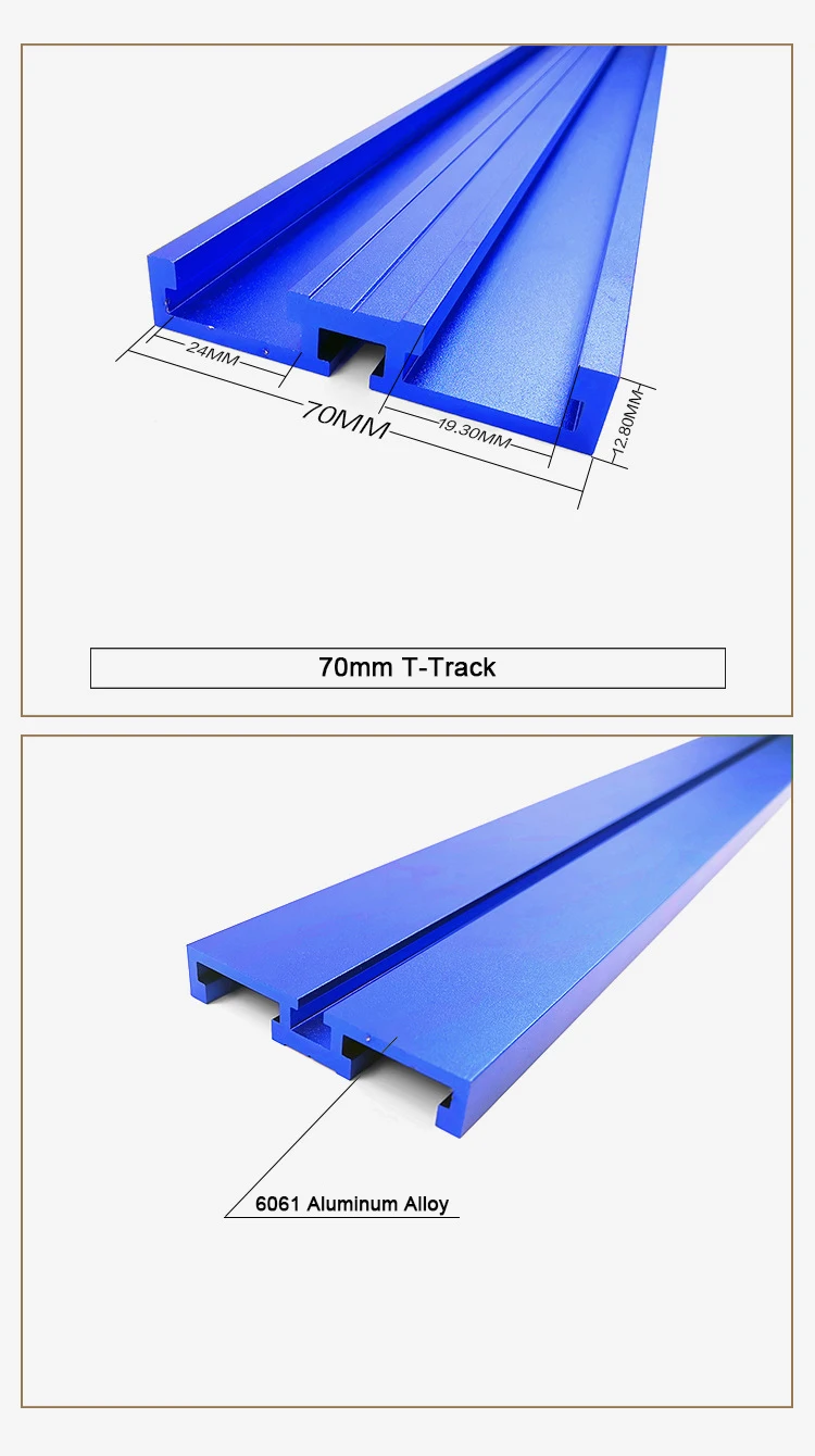 70mm Wide Blue Double Rail Aluminum T-Track for Woodworking