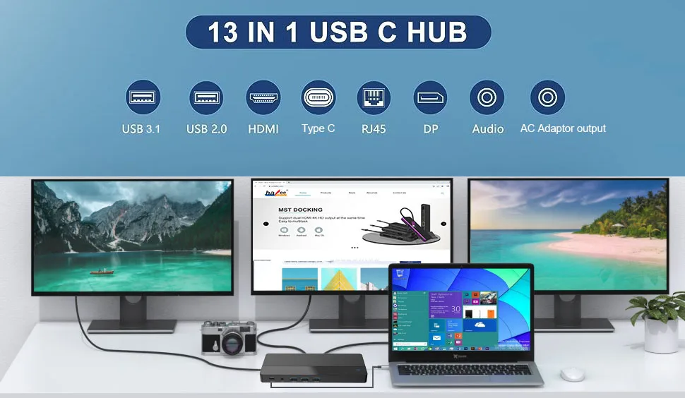10 13 In 1 Usb Hub C Usb3.0 Docking Station Port Replicator With Hdmi ...