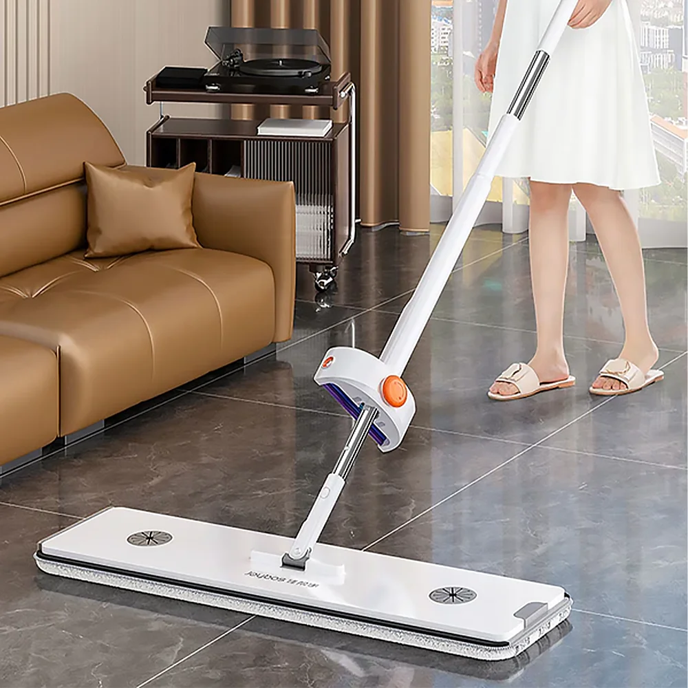JOYBOS Adjustable Wet and Dry Floor Flat Mop With 2 Washable Pads Long ...