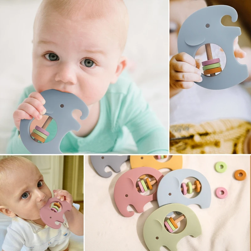 Silicone Rattle Rattle Elephant Baby Teether 100% Edible Silicone ...