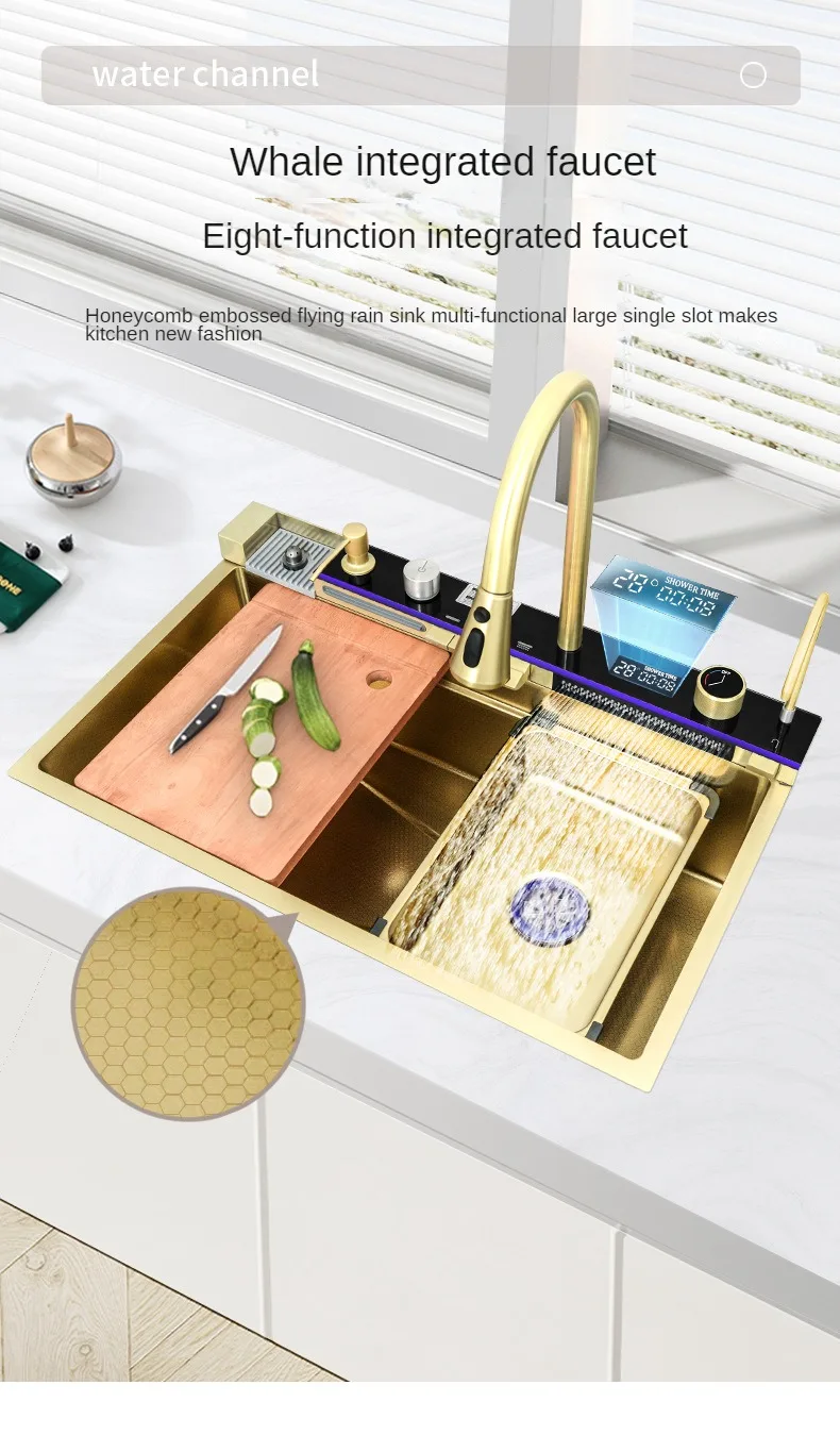 Luxury Gold Stainless Steel Kitchen Sink - Single Bowl