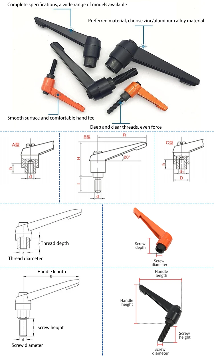 Adjustable Tight Clamping Lever Handle - Black Orange Alloy