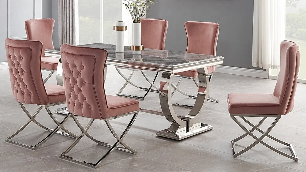 European Design Contemporary Stainless Steel Dining Table Marble Dining ...