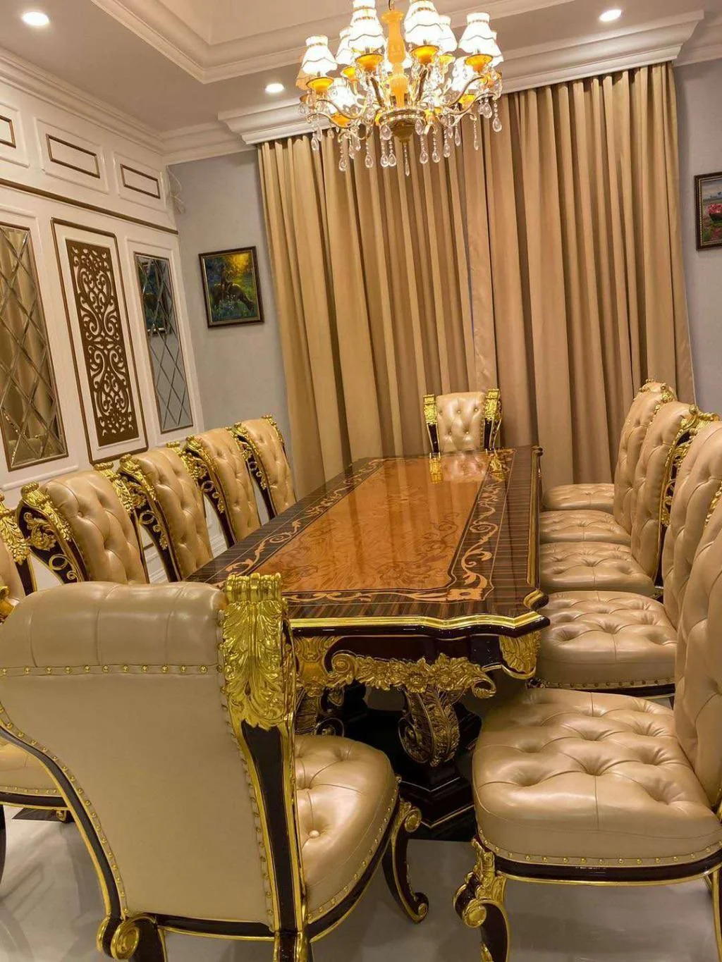 Alibaba.com: European Antique Luxury Wooden Dining Table Set for 10-12 Chairs, Hand Carved Gold ...