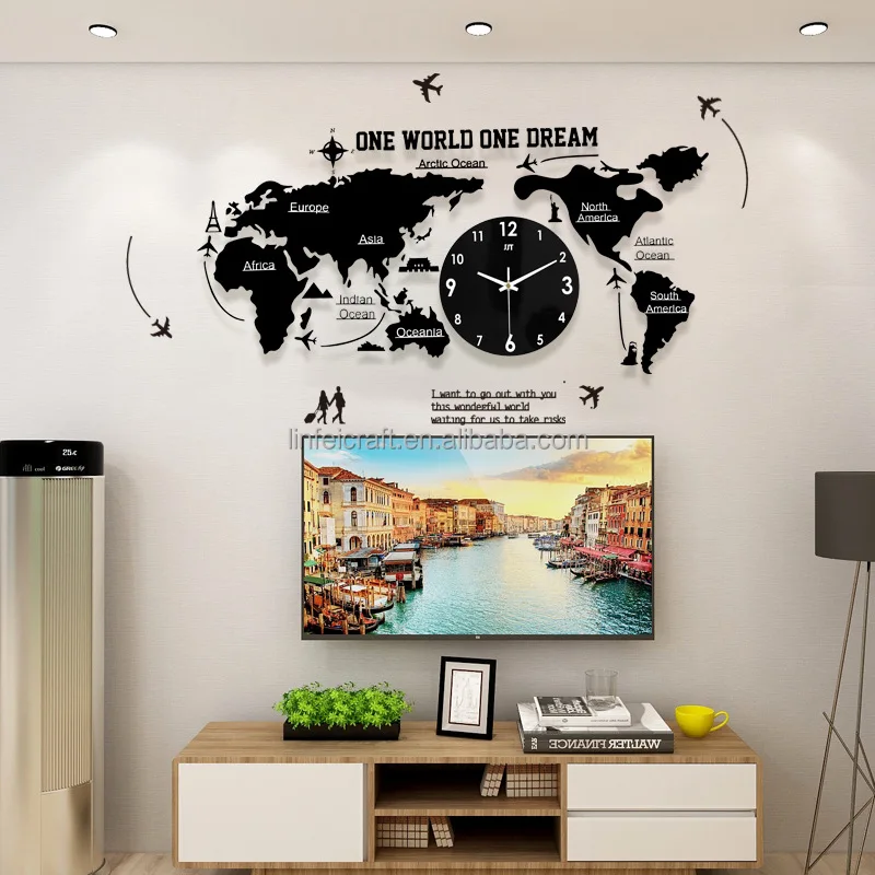 Wholesale Wood World Map with Clock - Creative Decor