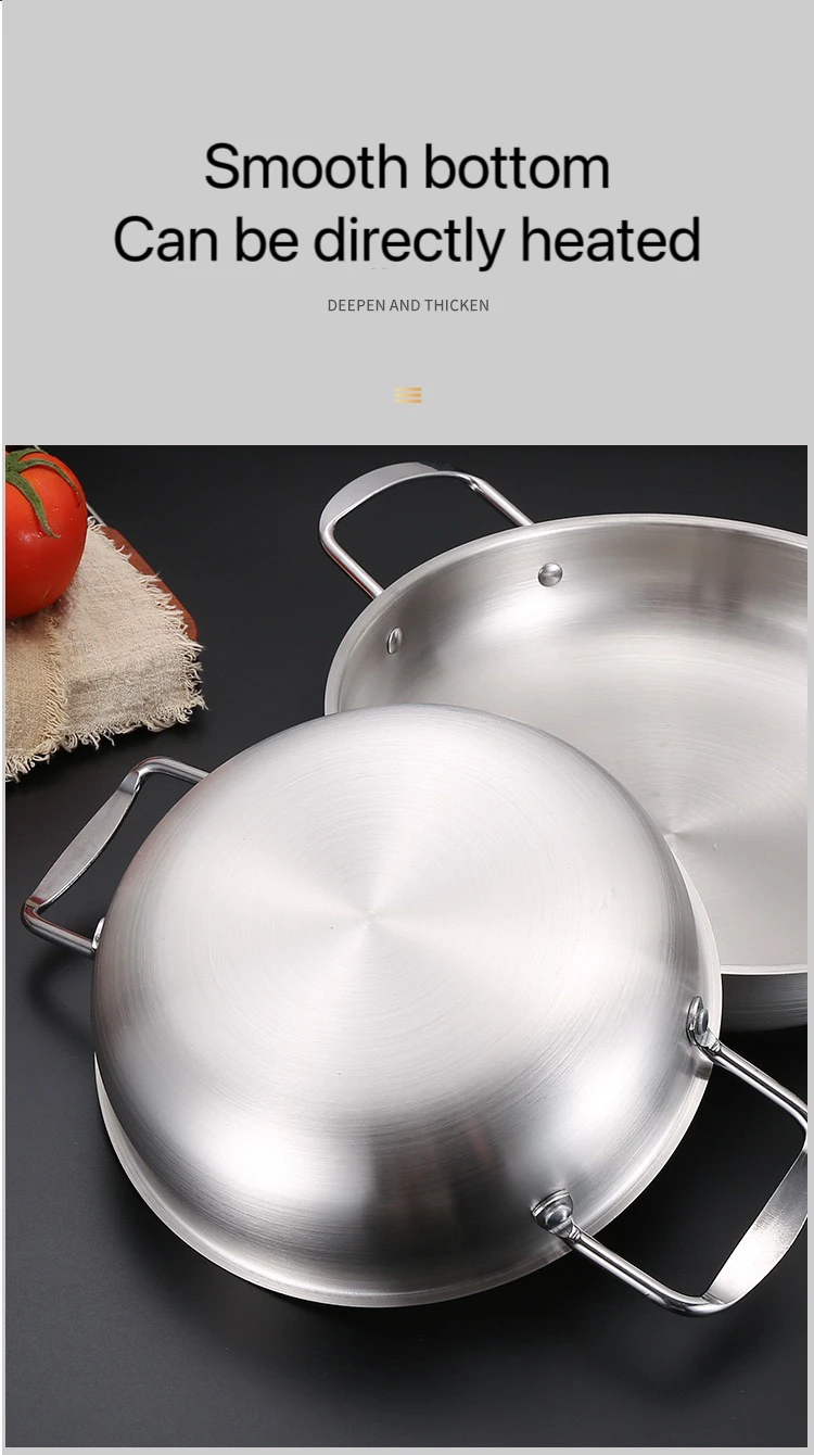 Double Handle Stainless Steel Metal Frying Pan Nordic Family High-end ...