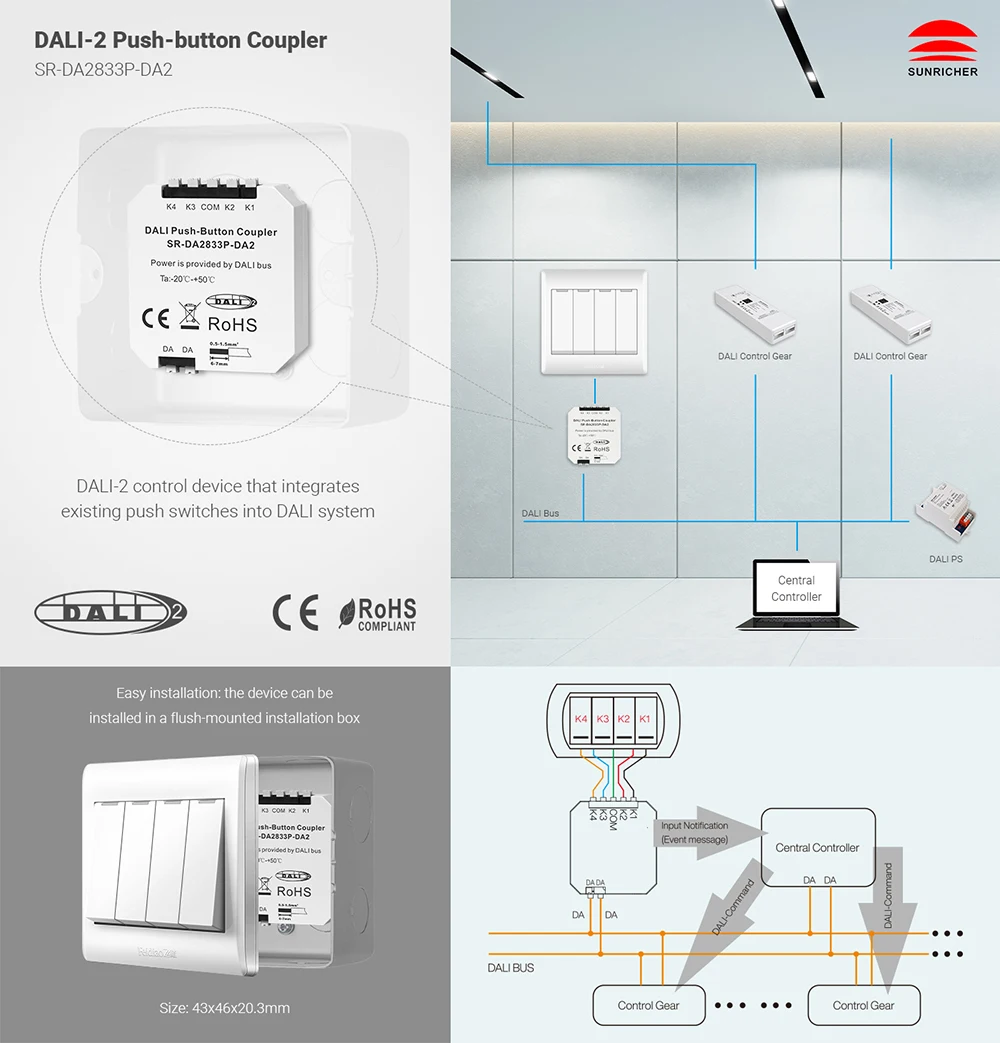 DALI Push-button Coupler 4 Channels Push Button Interface| Alibaba.com