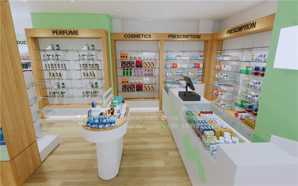 Modern Pharmacy Glass Rack Wall Pharmacy Showcase Medical Display ...