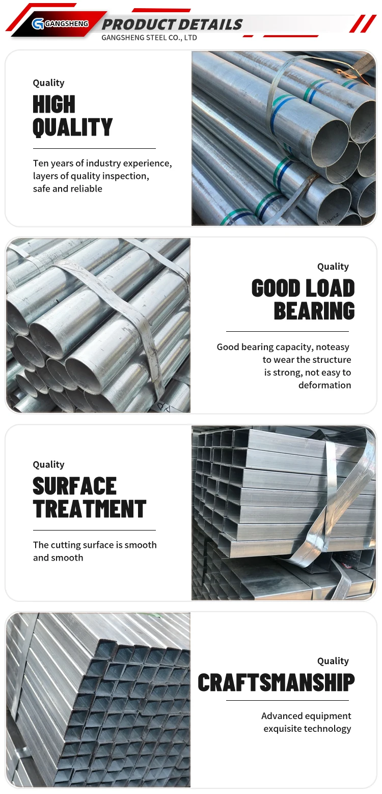 Galvanized Steel Square Pipe 60mm 70mm 80mm Diameter 1/2 3/4 1 Inch Hot ...