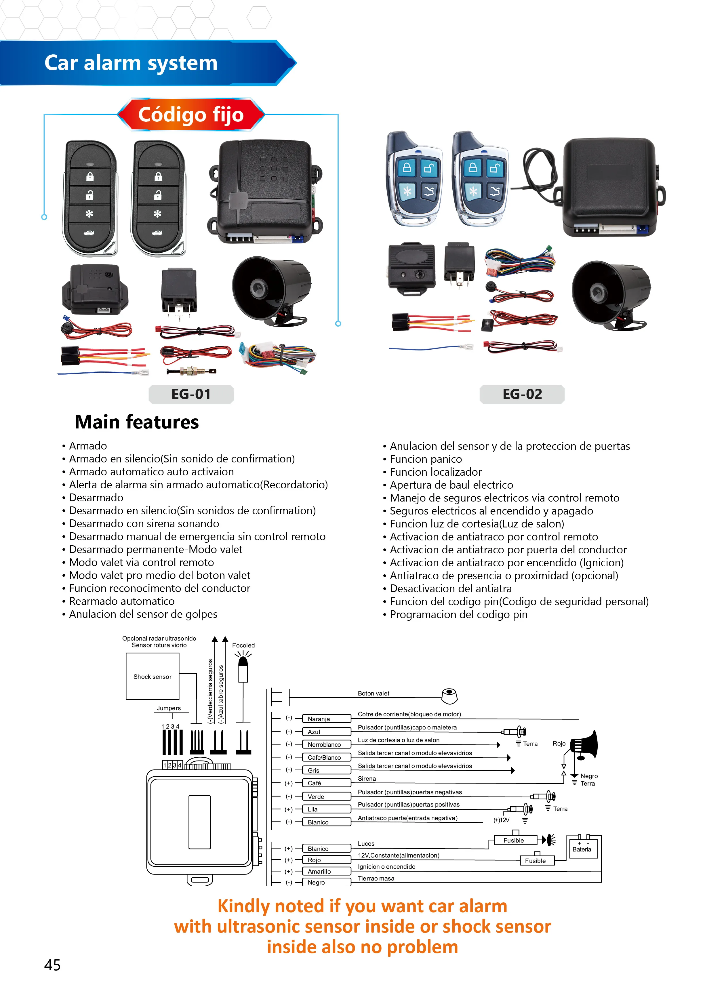 Universal Alarm Car System With Shock Sensor One Way Car Alarms System ...
