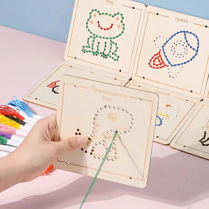C480 Creative Wooden Lacing Threading Board Cute Traffic 3d Dinosaur ...