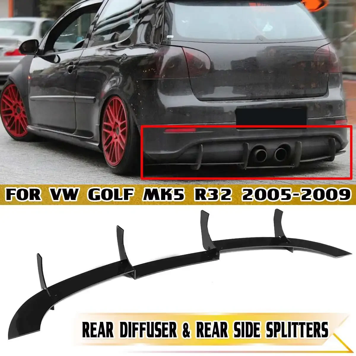 Balck R32 Car Rear Diffuser Lip & Rear Side Splitters for VW for Golf ...